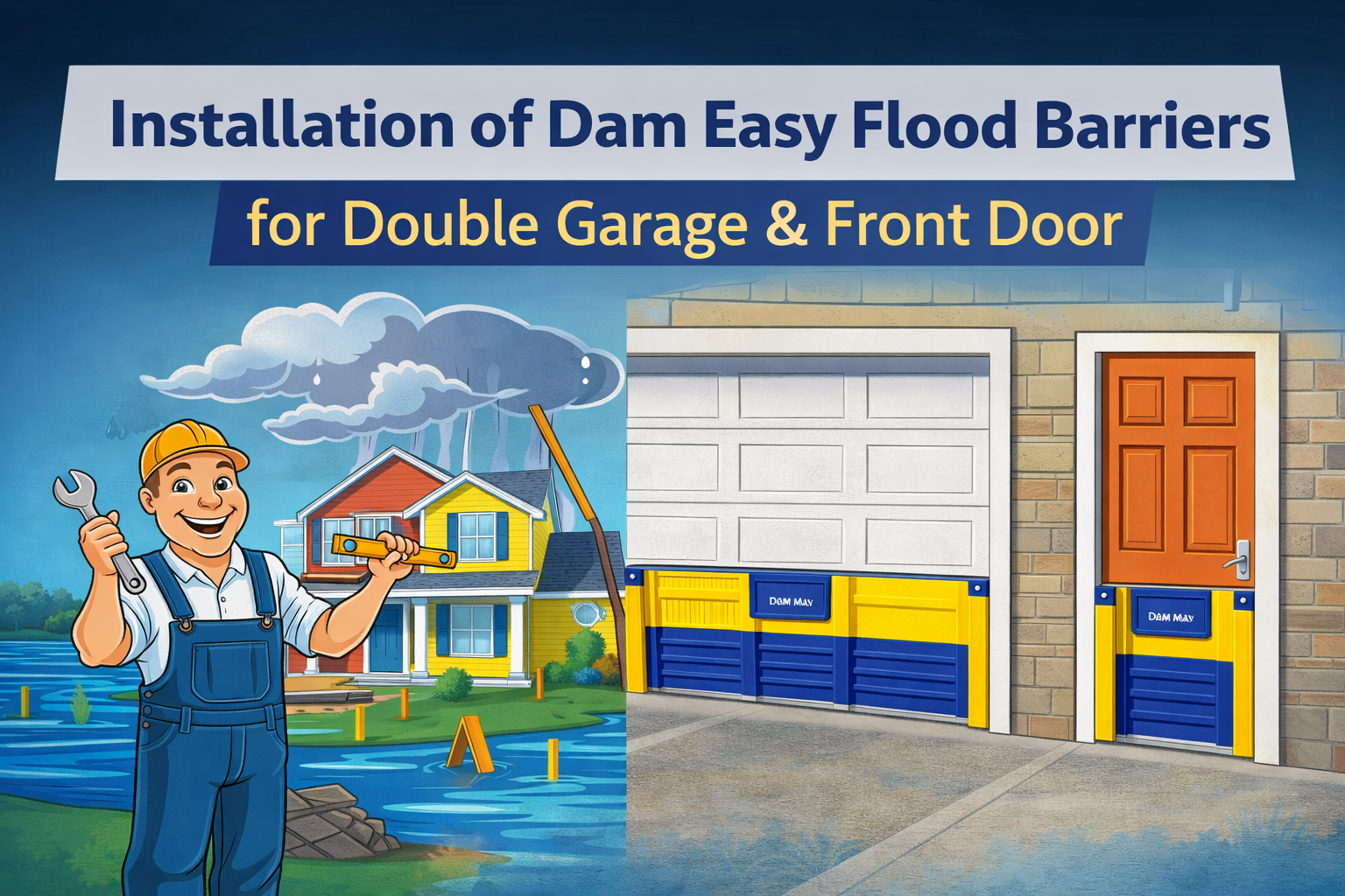 Installation of Dam Easy Flood Barriers for Double Garage & Front Door ...